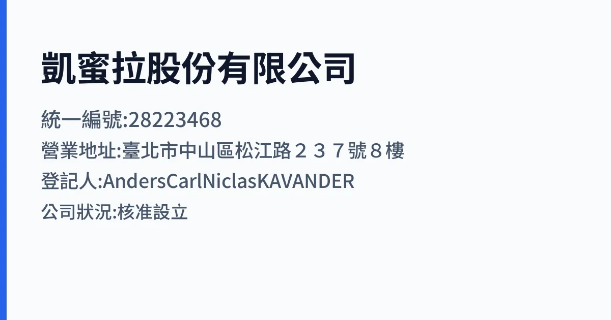 凱蜜拉股份有限公司 - 統編 28223468(臺北市) 公司登記資料與營業項目詳細圖表
