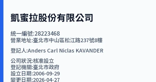 凱蜜拉股份有限公司的照片-統編 28223468(臺北市) 公司登記資料與營業項目詳細圖表
