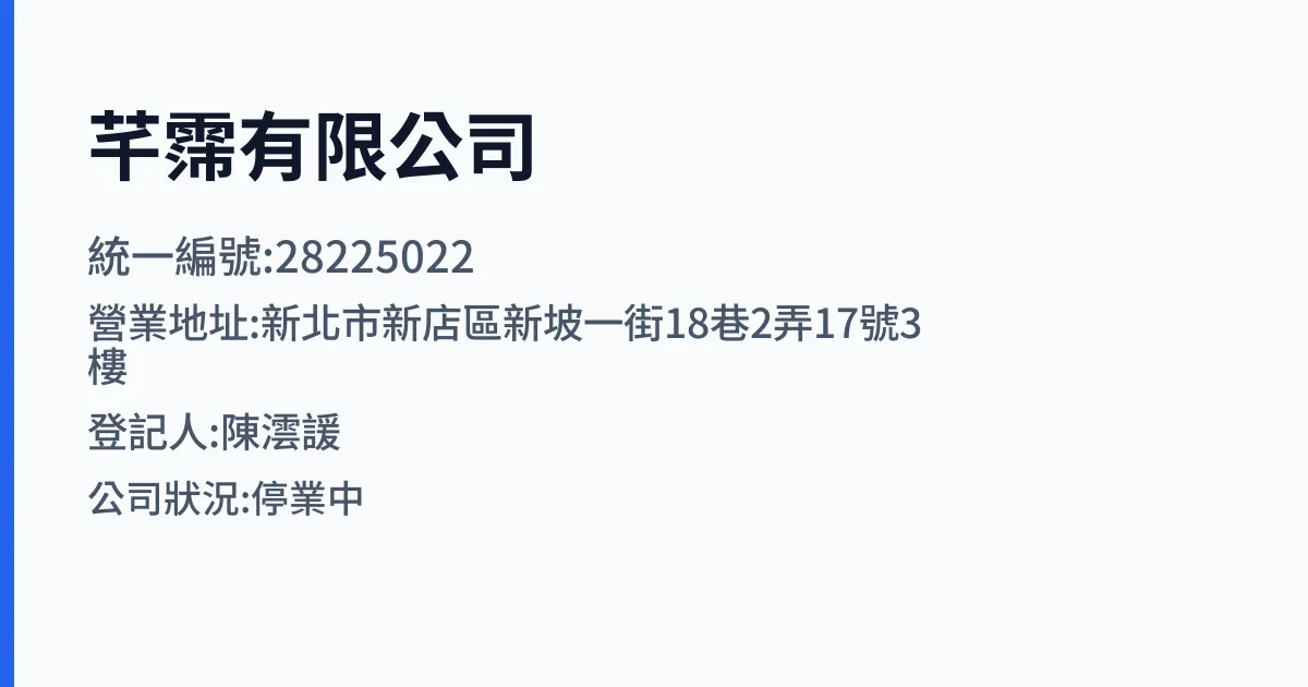 芊霈有限公司 - 統編 28225022(新北市) 公司登記資料與營業項目詳細圖表