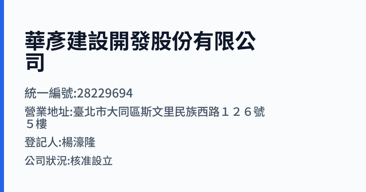 華彥建設開發股份有限公司 - 統編 28229694(臺北市) 公司登記資料與營業項目詳細圖表