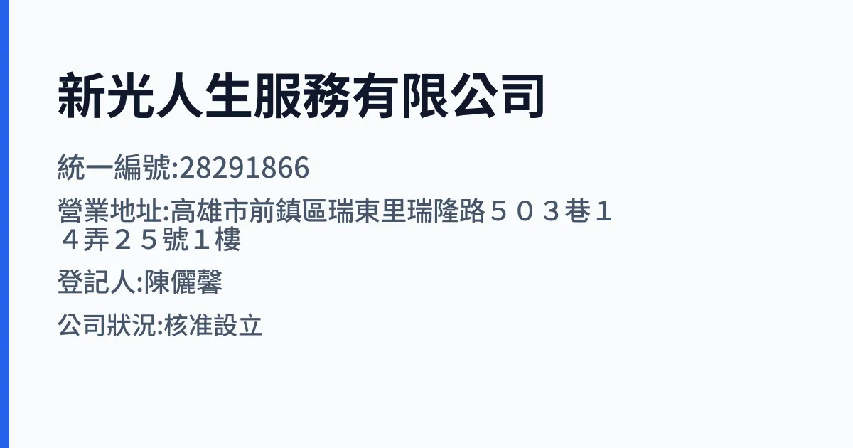 新光人生服務有限公司 - 統編 28291866(高雄市) 公司登記資料與營業項目詳細圖表