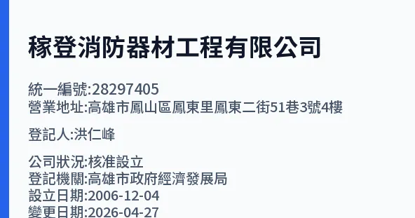稼登消防器材工程有限公司的照片-統編 28297405(高雄市) 公司登記資料與營業項目詳細圖表
