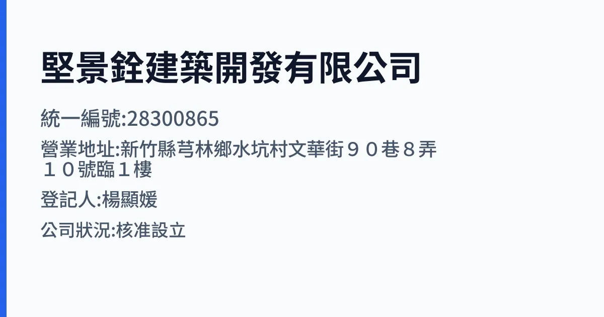 堅景銓建築開發有限公司 - 統編 28300865(高雄市) 公司登記資料與營業項目詳細圖表