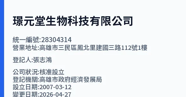 璟元堂生物科技有限公司的照片-統編 28304314(高雄市) 公司登記資料與營業項目詳細圖表