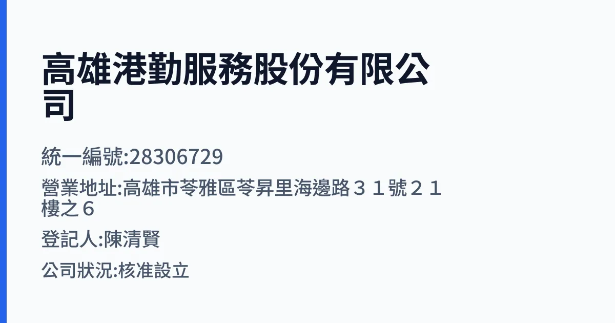 高雄港勤服務股份有限公司 - 統編 28306729（高雄市） 公司登記資料與營業項目詳細圖表