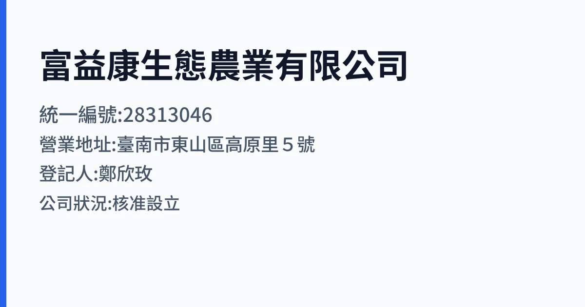 富益康生態農業有限公司 - 統編 28313046(臺南市) 公司登記資料與營業項目詳細圖表