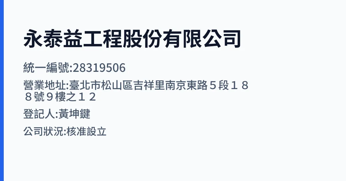 永泰益工程股份有限公司 - 統編 28319506(臺北市) 公司登記資料與營業項目詳細圖表