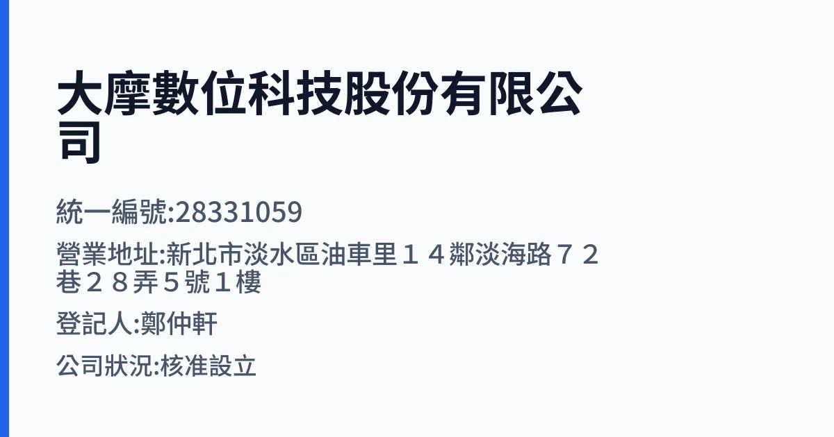 大摩數位科技股份有限公司 - 統編 28331059(新北市) 公司登記資料與營業項目詳細圖表