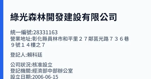 綠光森林開發建設有限公司的照片-統編 28331163(彰化縣) 公司登記資料與營業項目詳細圖表