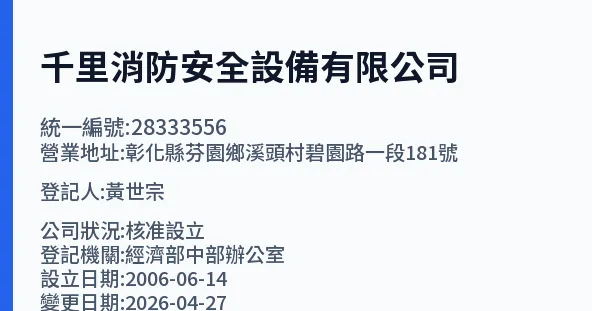 千里消防安全設備有限公司的照片-統編 28333556(彰化縣) 公司登記資料與營業項目詳細圖表