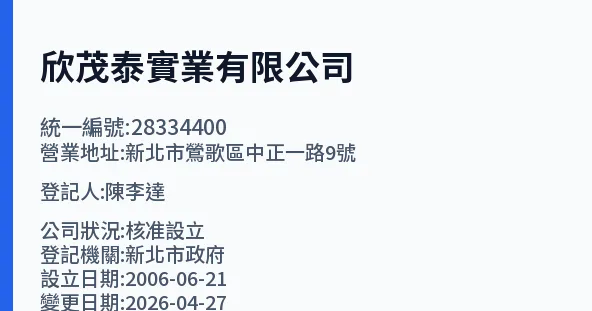 欣茂泰實業有限公司的照片-統編 28334400(新北市) 公司登記資料與營業項目詳細圖表