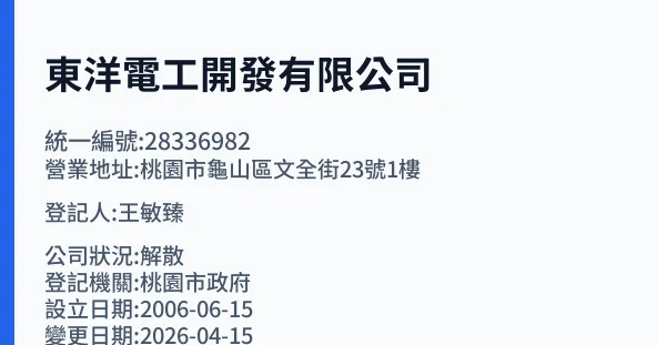 東洋電工開發有限公司的照片-統編 28336982(桃園市) 公司登記資料與營業項目詳細圖表