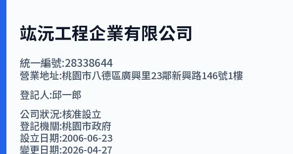 竑沅工程企業有限公司的照片-統編 28338644(桃園市) 公司登記資料與營業項目詳細圖表