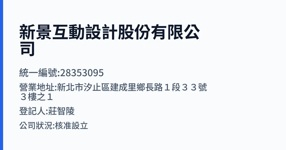 新景互動設計股份有限公司 - 統編 28353095(新北市) 公司登記資料與營業項目詳細圖表