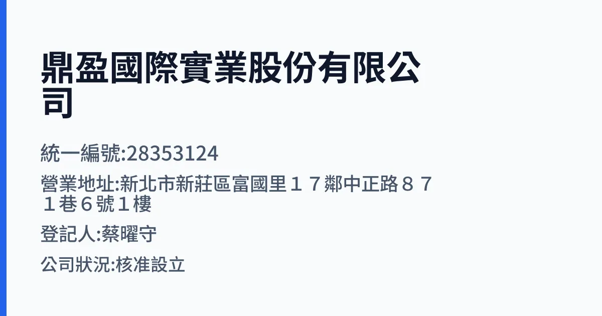 鼎盈國際實業股份有限公司 - 統編 28353124(新北市) 公司登記資料與營業項目詳細圖表