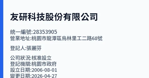 友研科技股份有限公司的照片-統編 28353905(桃園市) 公司登記資料與營業項目詳細圖表
