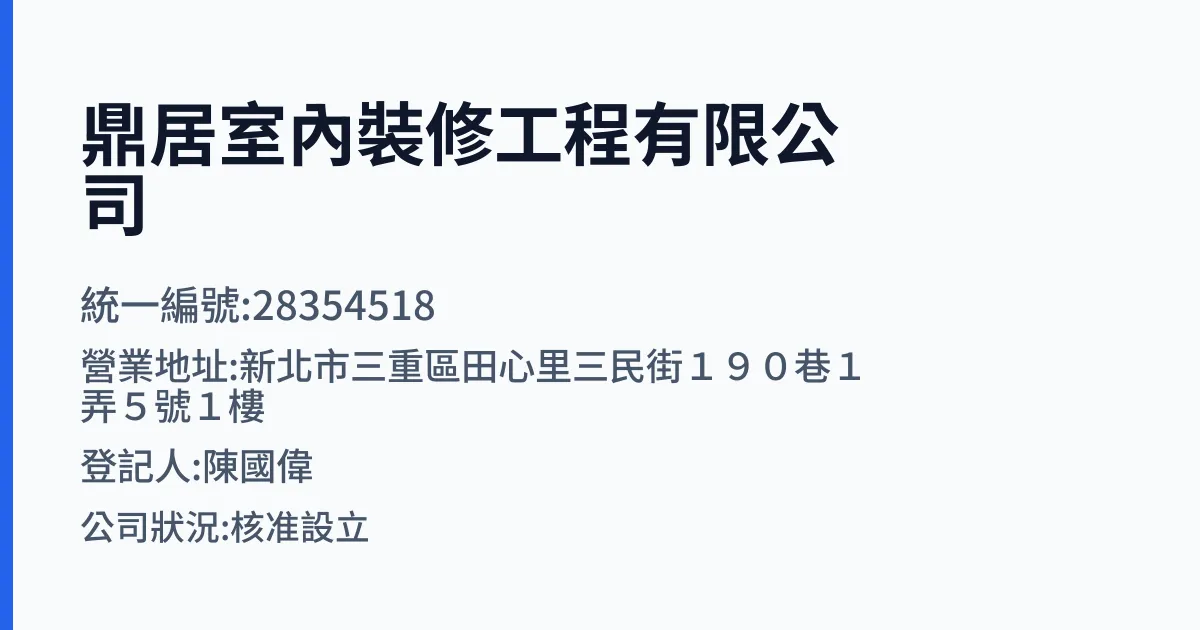 鼎居室內裝修工程有限公司 - 統編 28354518(新北市) 公司登記資料與營業項目詳細圖表