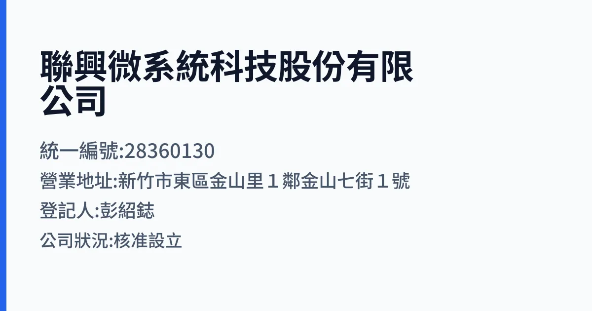 聯興微系統科技股份有限公司 - 統編 28360130(新竹市) 公司登記資料與營業項目詳細圖表