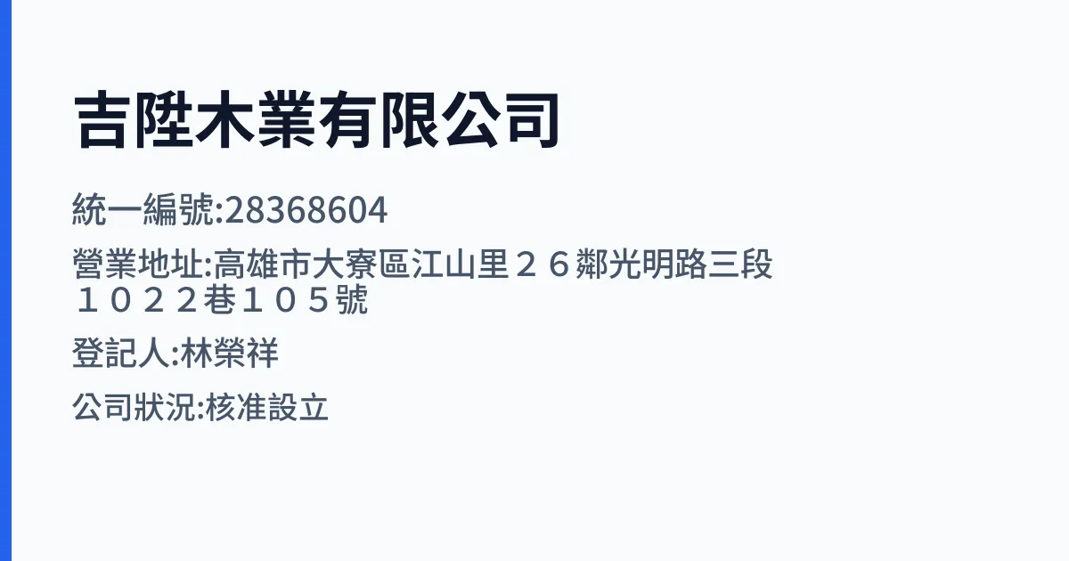 吉陞木業有限公司 - 統編 28368604(高雄市) 公司登記資料與營業項目詳細圖表