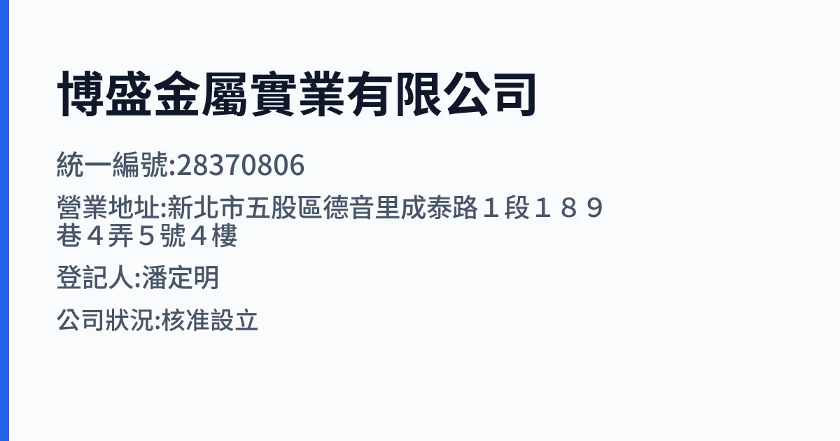 博盛金屬實業有限公司 - 統編 28370806(新北市) 公司登記資料與營業項目詳細圖表