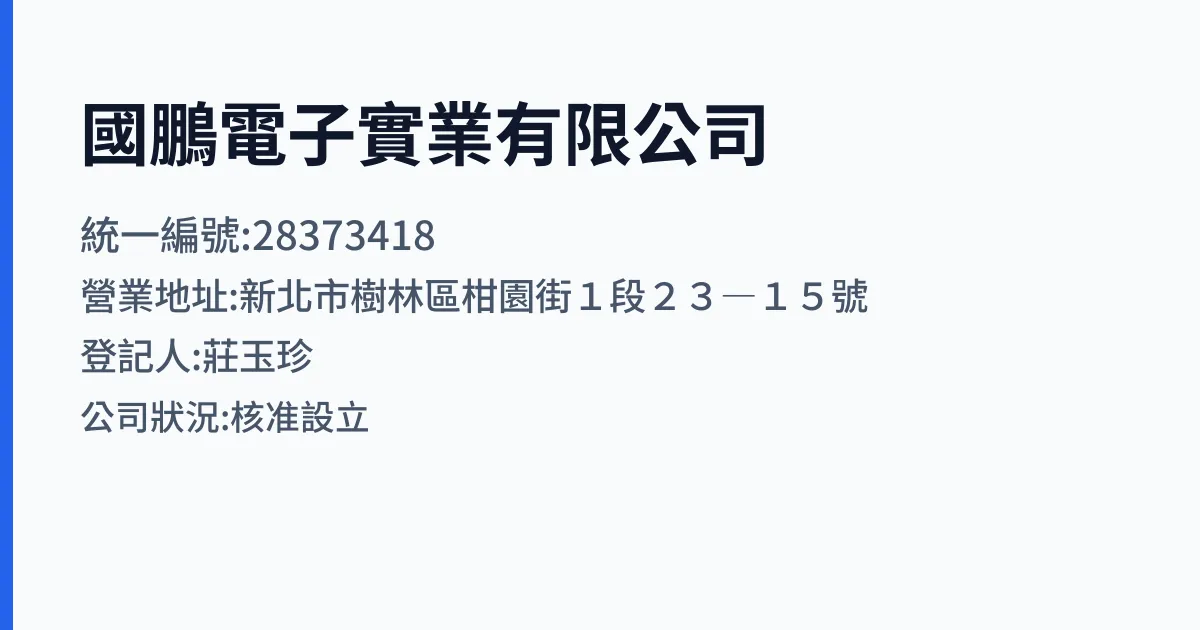 國鵬電子實業有限公司 - 統編 28373418(新北市) 公司登記資料與營業項目詳細圖表