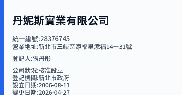 丹妮斯實業有限公司的照片-統編 28376745(新北市) 公司登記資料與營業項目詳細圖表