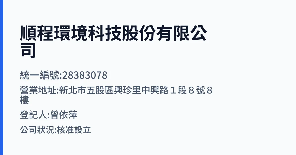 順程環境科技股份有限公司 - 統編 28383078(新北市) 公司登記資料與營業項目詳細圖表