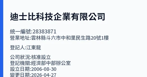迪士比科技企業有限公司的照片-統編 28383871(雲林縣) 公司登記資料與營業項目詳細圖表