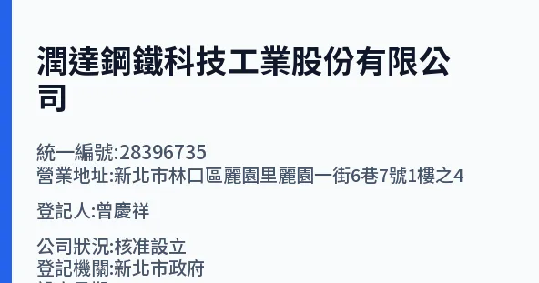 潤達鋼鐵科技工業股份有限公司的照片-統編 28396735(新北市) 公司登記資料與營業項目詳細圖表