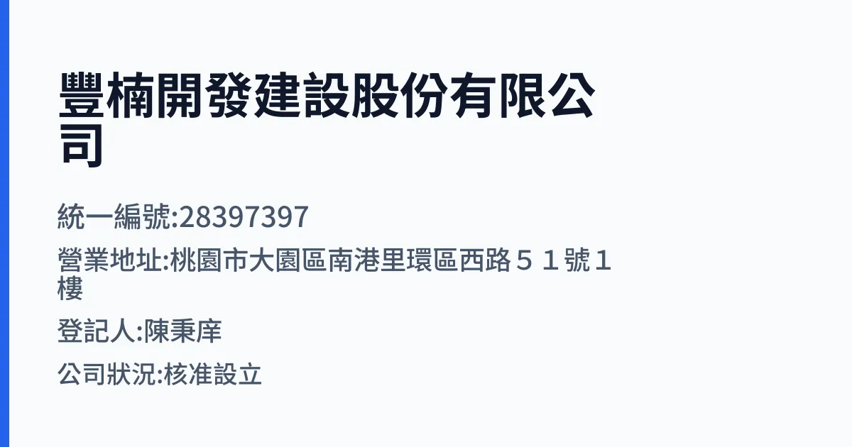 豐楠開發建設股份有限公司 - 統編 28397397(桃園市) 公司登記資料與營業項目詳細圖表