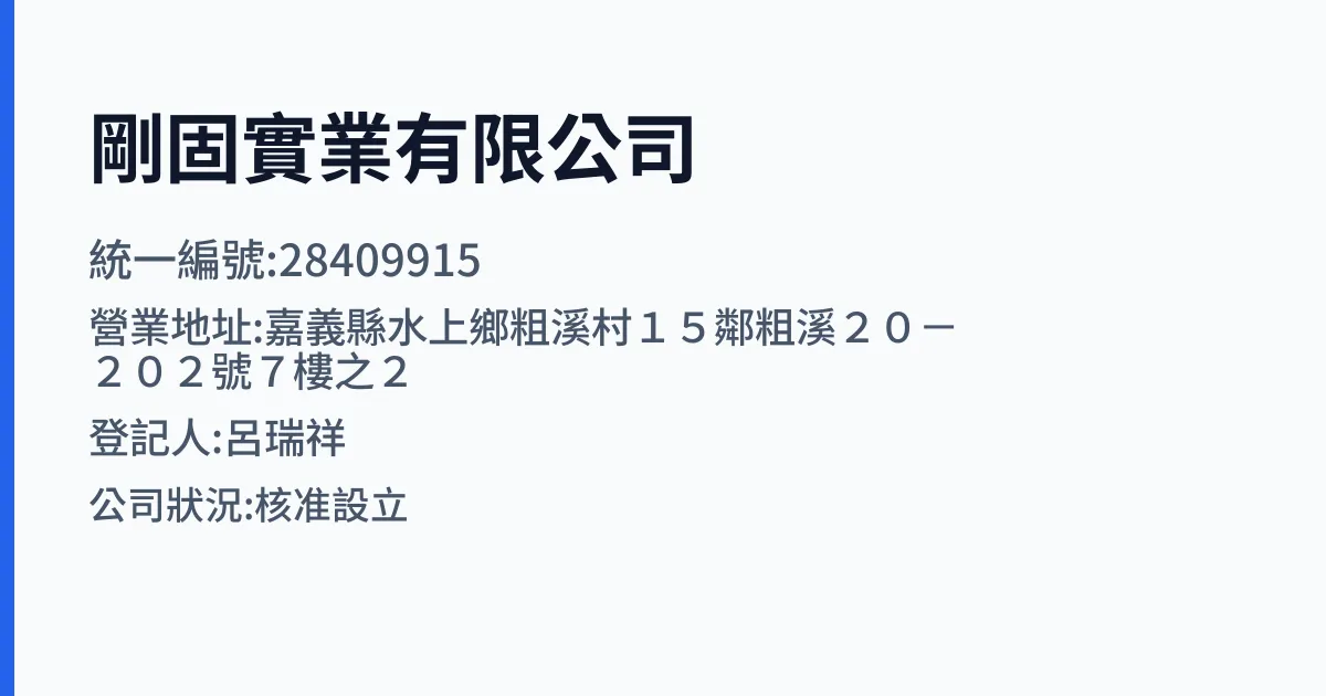 剛固實業有限公司 - 統編 28409915(嘉義縣) 公司登記資料與營業項目詳細圖表