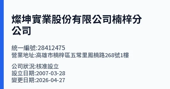 燦坤實業股份有限公司楠梓分公司的照片-統編 28412475(高雄市) 公司登記資料與營業項目詳細圖表
