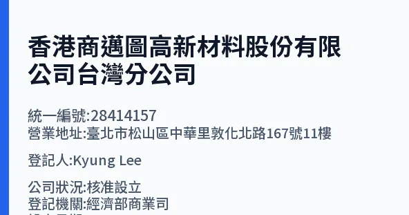 香港商邁圖高新材料股份有限公司台灣分公司的照片-統編 28414157(臺北市) 公司登記資料與營業項目詳細圖表