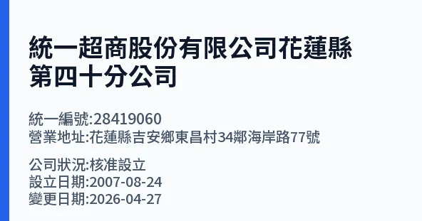 統一超商股份有限公司花蓮縣第四十分公司的照片-統編 28419060(花蓮縣) 公司登記資料與營業項目詳細圖表