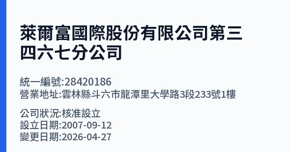 萊爾富國際股份有限公司第三四六七分公司的照片-統編 28420186(雲林縣) 公司登記資料與營業項目詳細圖表