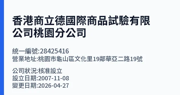 香港商立德國際商品試驗有限公司桃園分公司的照片-統編 28425416(桃園市) 公司登記資料與營業項目詳細圖表