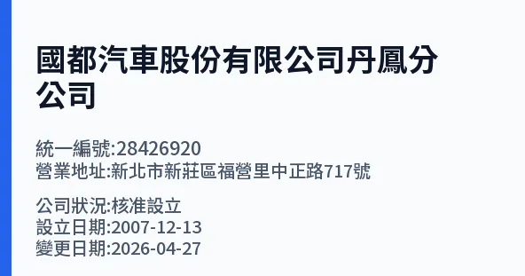 國都汽車股份有限公司丹鳳分公司的照片-統編 28426920(新北市) 公司登記資料與營業項目詳細圖表