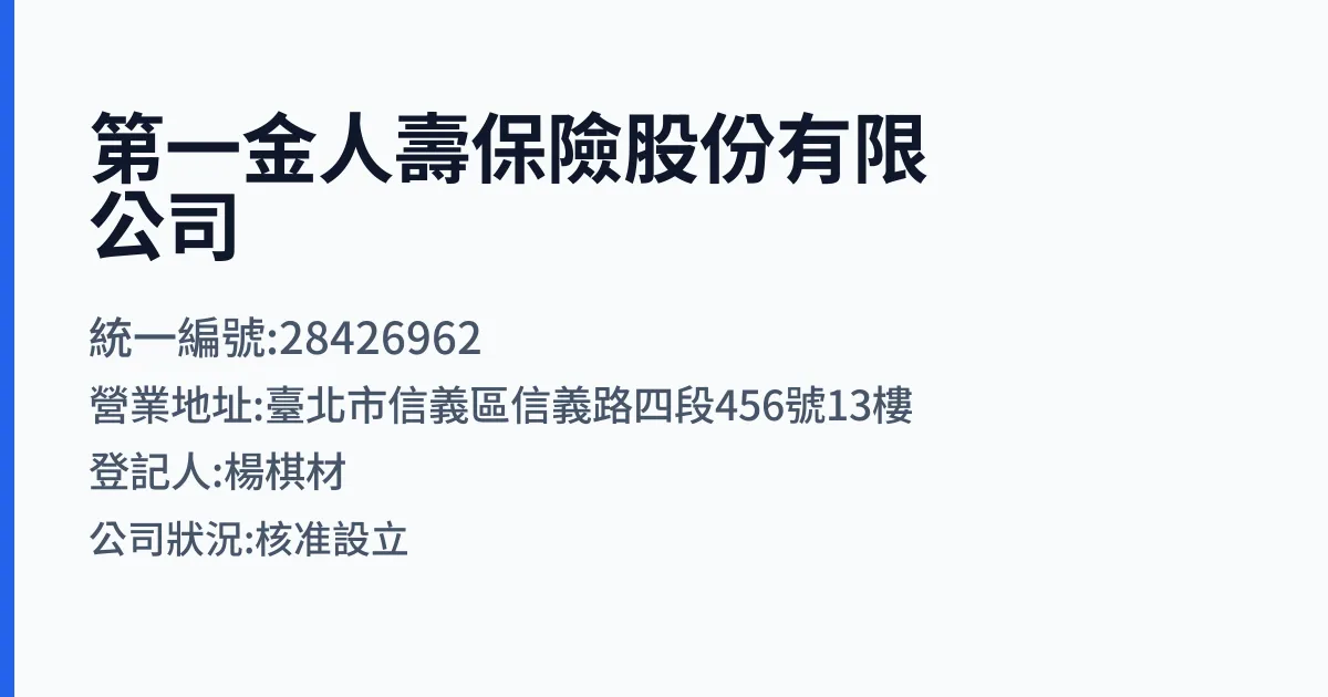 第一金人壽保險股份有限公司 - 統編 28426962(臺北市) 公司登記資料與營業項目詳細圖表