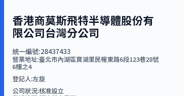 香港商莫斯飛特半導體股份有限公司台灣分公司的照片-統編 28437433(臺北市) 公司登記資料與營業項目詳細圖表