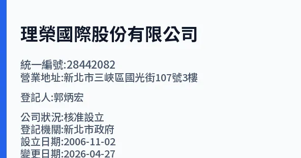 理榮國際股份有限公司的照片-統編 28442082(新北市) 公司登記資料與營業項目詳細圖表