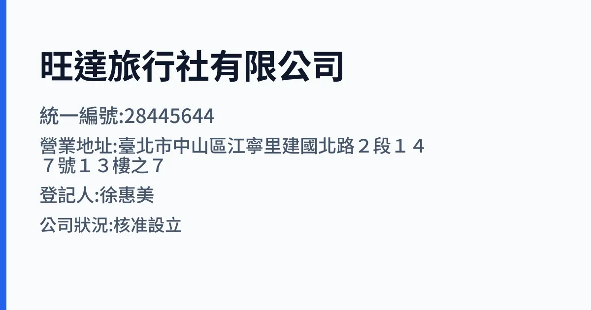 旺達旅行社有限公司 - 統編 28445644(臺北市) 公司登記資料與營業項目詳細圖表