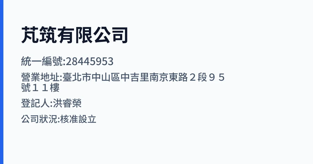 芃筑有限公司 - 統編 28445953(臺北市) 公司登記資料與營業項目詳細圖表