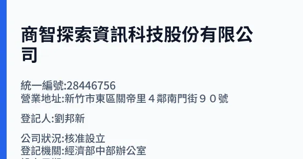 商智探索資訊科技股份有限公司的照片-統編 28446756(新竹市) 公司登記資料與營業項目詳細圖表
