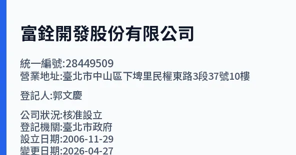 富銓開發股份有限公司的照片-統編 28449509(臺北市) 公司登記資料與營業項目詳細圖表