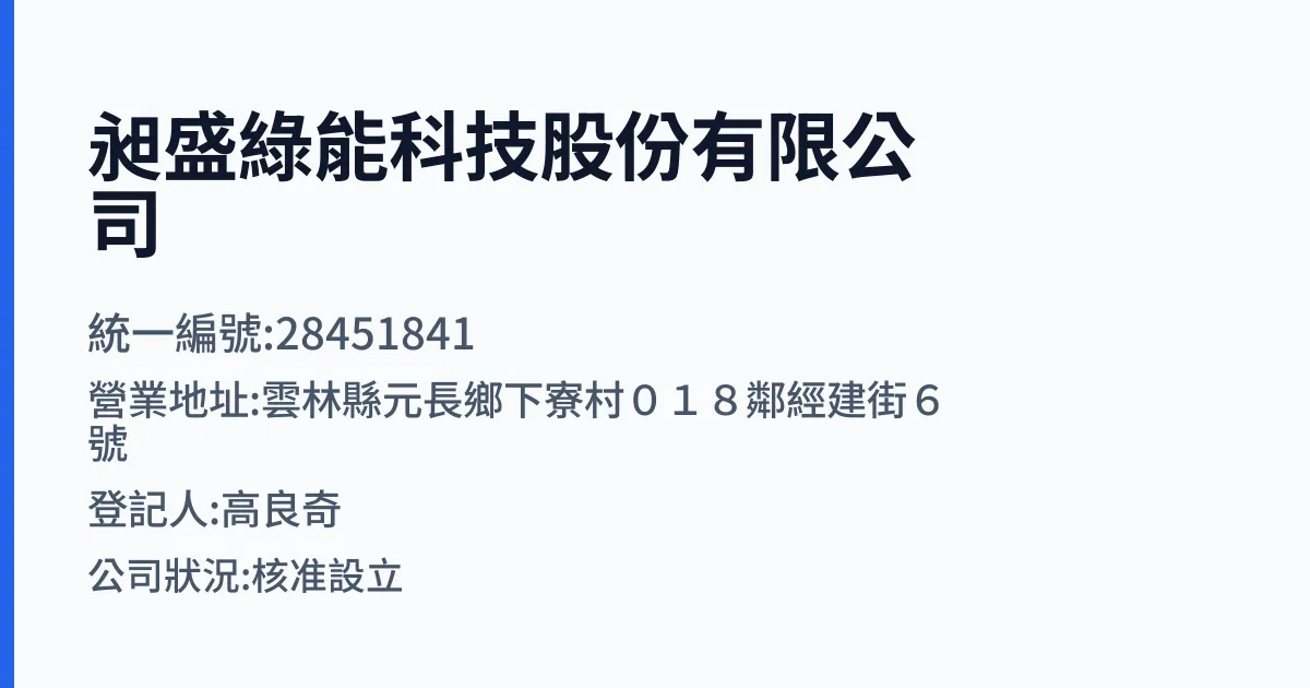 昶盛綠能科技股份有限公司 - 統編 28451841(雲林縣) 公司登記資料與營業項目詳細圖表