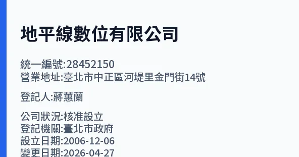 地平線數位有限公司的照片-統編 28452150(臺北市) 公司登記資料與營業項目詳細圖表