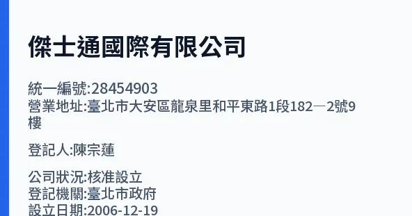 傑士通國際有限公司的照片-統編 28454903(臺北市) 公司登記資料與營業項目詳細圖表