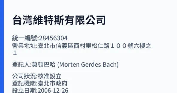 台灣維特斯有限公司的照片-統編 28456304(臺北市) 公司登記資料與營業項目詳細圖表