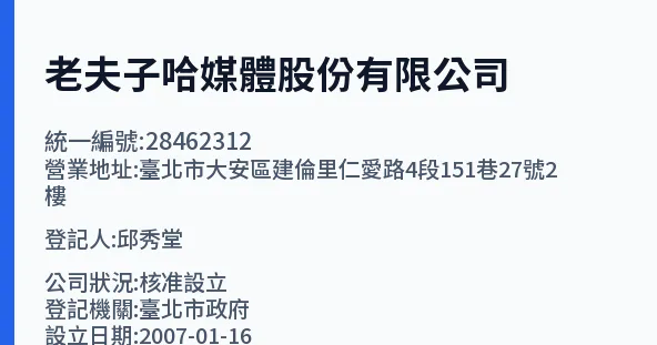 老夫子哈媒體股份有限公司的照片-統編 28462312(臺北市) 公司登記資料與營業項目詳細圖表