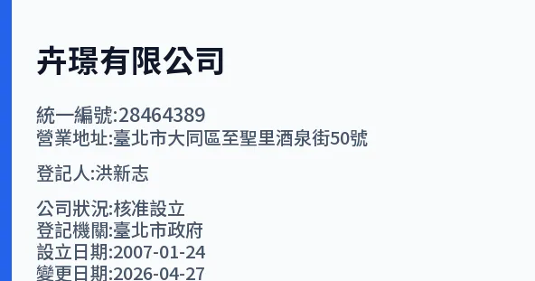 卉璟有限公司的照片-統編 28464389(臺北市) 公司登記資料與營業項目詳細圖表